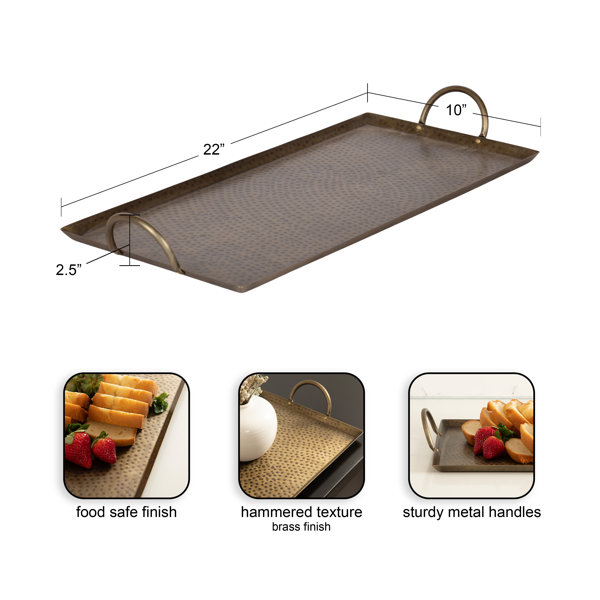 17 Stories Murchison Rectangle Hammered Metal Serving Tray for Use as Ottoman Tray Accent | Wayfair